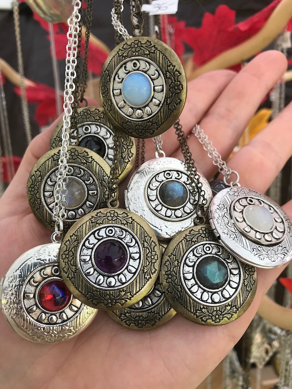 Lunar Cycle Gemstone Locket Choose From Amethyst Garnet | Etsy