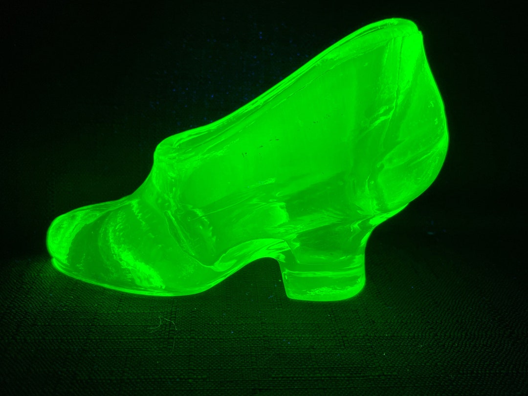 Uranium Glass Shoe Smooth Green Art Glass High Heel Women's Boot ...
