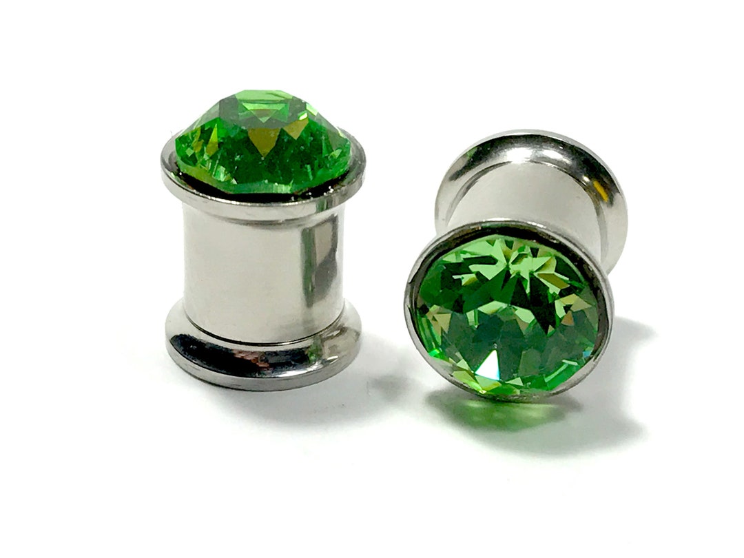 Uranium Glass Plugs 0g 8mm PAIR Fluorescent UV Stainless Screw Back ...