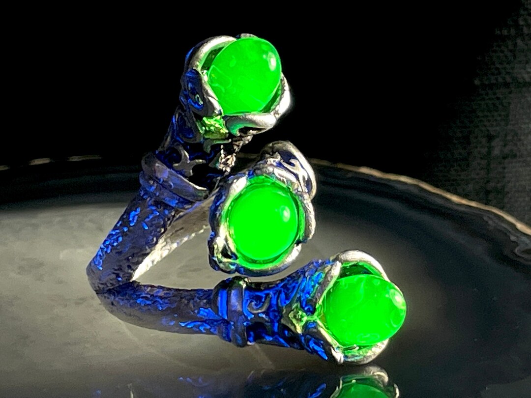 Uranium Glass Wrap Ring Fluorescent UV Reactive Adjustable Triple Green ...