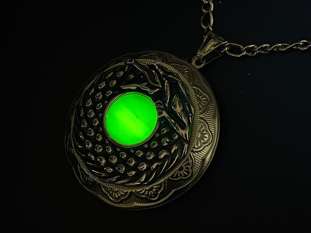 Uranium Dragon Ouroboros Locket Mint Green Vaseline Glass Serpent Norse ...