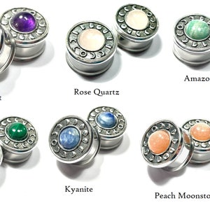 Crystal Moon Phase Plugs 13/16 20mm PAIR Stainless Gemstone Rose Smoky ...