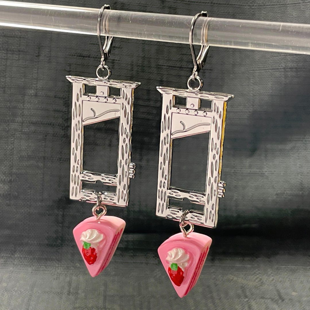 Guillotine Cake Earrings Stainless Steel W/ Pink Strawberry Cake Charm ...