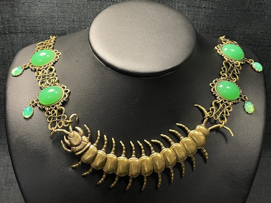 Uranium Glass Centipede Necklace UV Reactive Jade Green Vaseline Glass ...