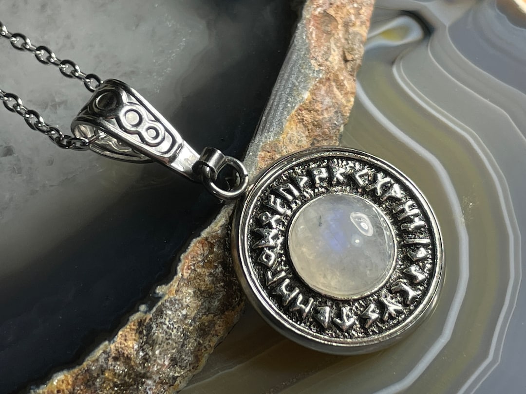 Rainbow Moonstone Rune Pendant Viking Elder Futhark Norse Nordic Runic ...