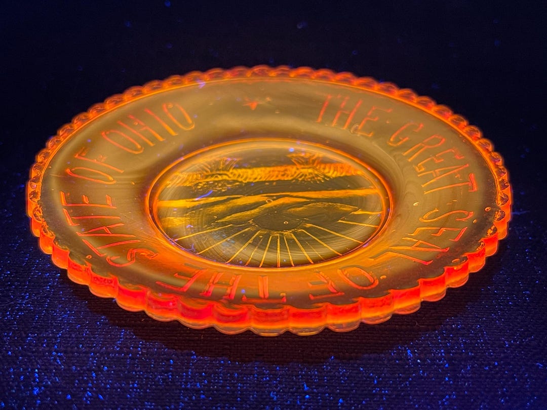 Cadmium Glass Ohio Souvenir Mini Plate Teacup Saucer Orange Red Golden ...