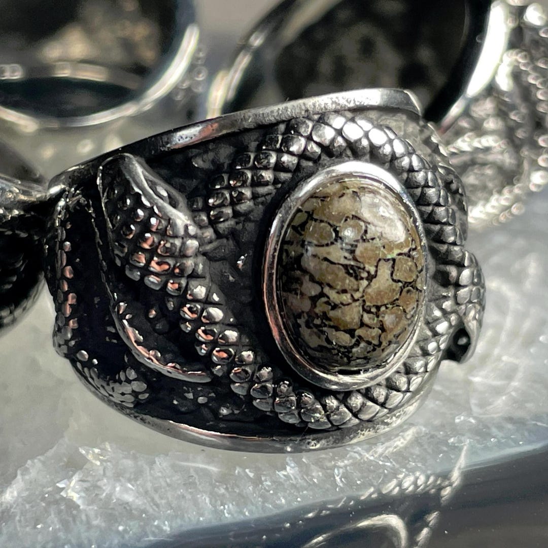 Fossil Dinosaur Bone Snake Ring Stainless Steel Size 7 Wide Band - Etsy
