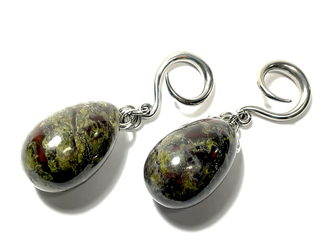 Gemstone Egg Ear Weight 14g-00g PAIR Stainless Steel Hooks Dragon's ...