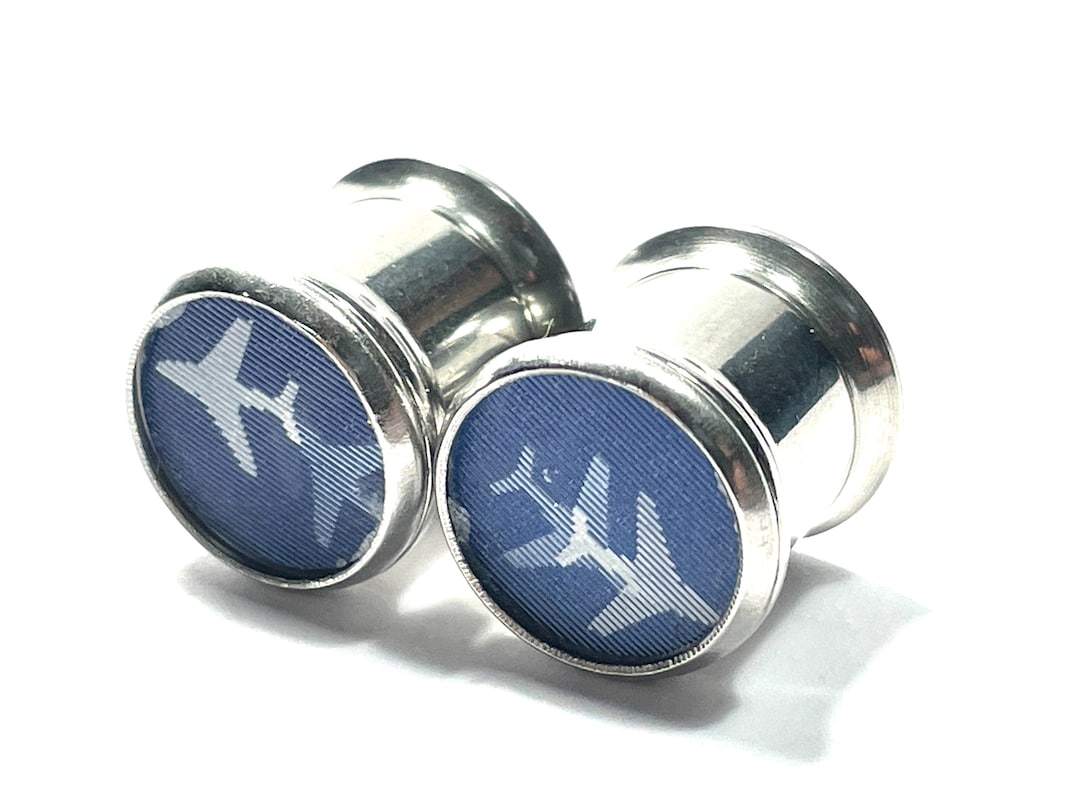 Lenticular Airplane Plugs 00g 10mm PAIR Stainless Steel Screw Back Ear ...