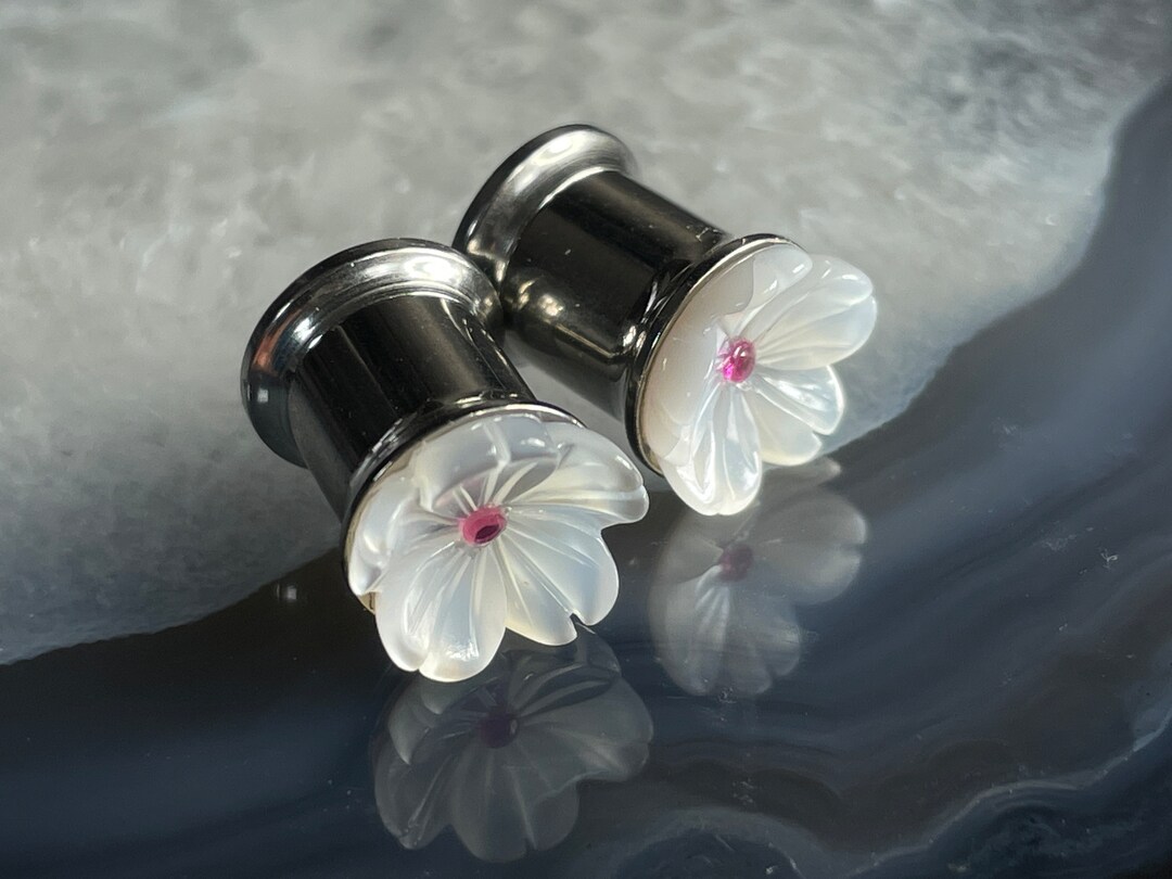 Cherry Blossom Plugs 0g 8mm Synthetic Ruby & Mother of Pearl W ...
