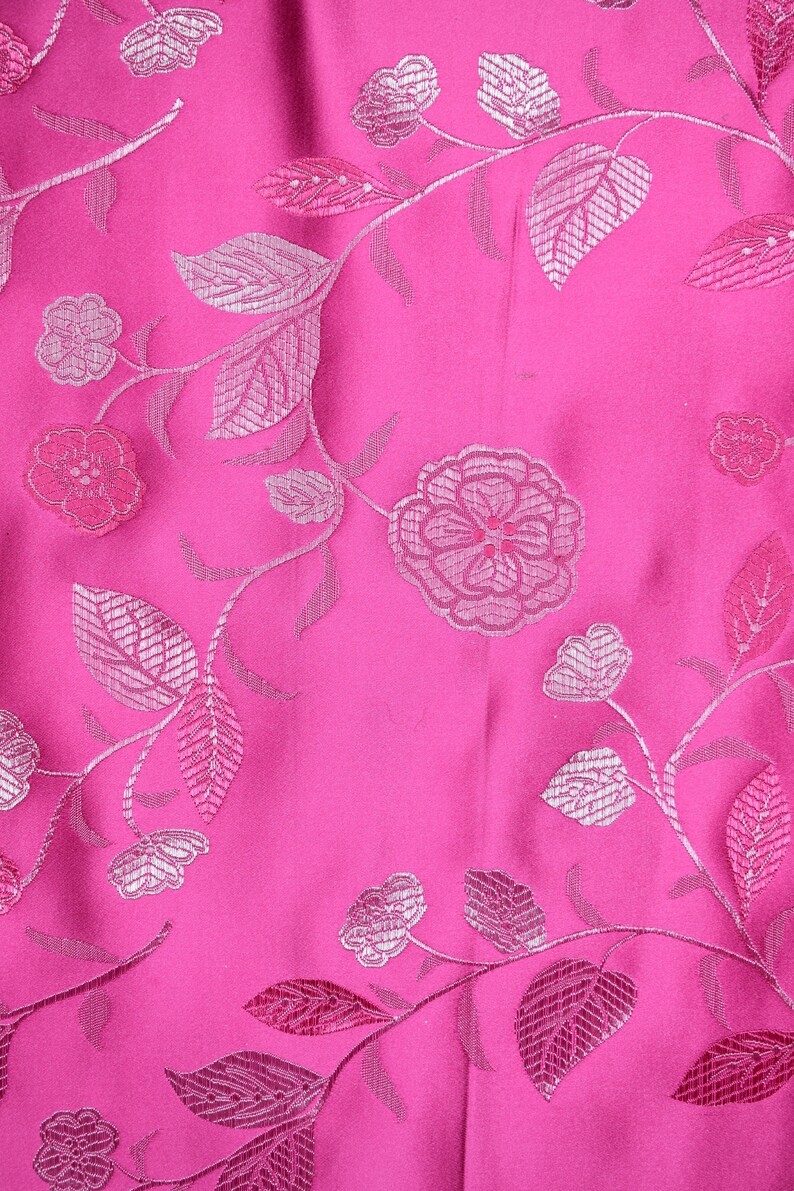 Fuchsia With Silver Metallic Pink Poppies and Vines Brocade - Etsy