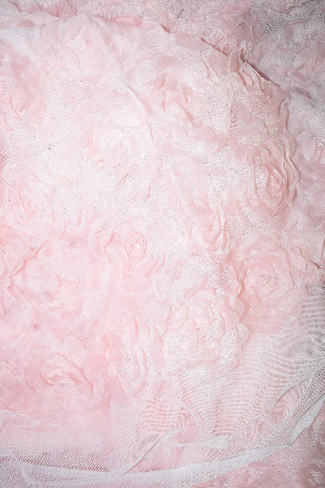 Pink Mesh Ruffle on Pink Mesh Base 3D Fabric Special Occasion Prom or ...