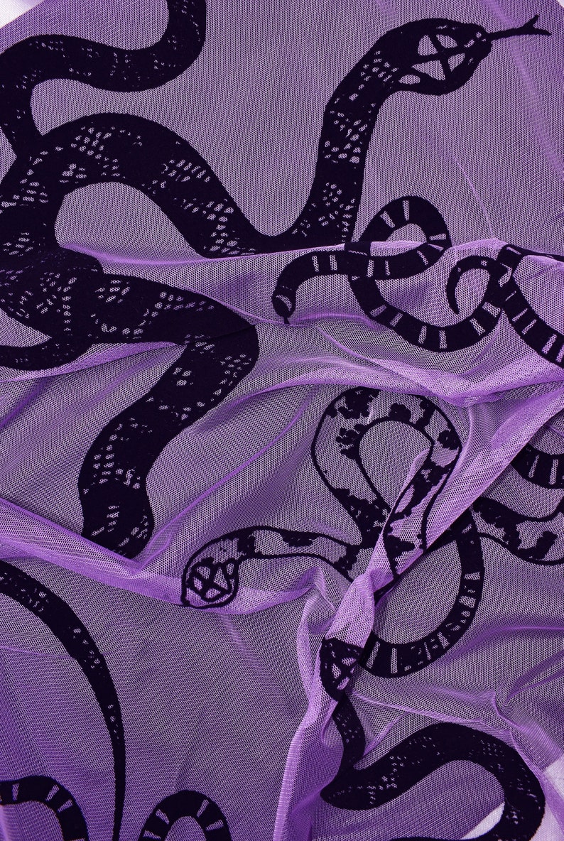 Mystical Goth Snake Black Flocked Wicked on Purple Mesh - Etsy