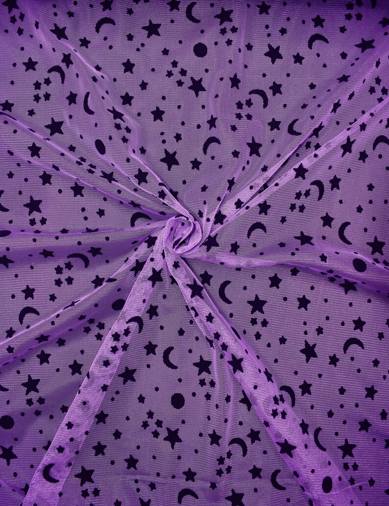 Mystical Celestial Purple Mesh With Black Flocked Moons and | Etsy