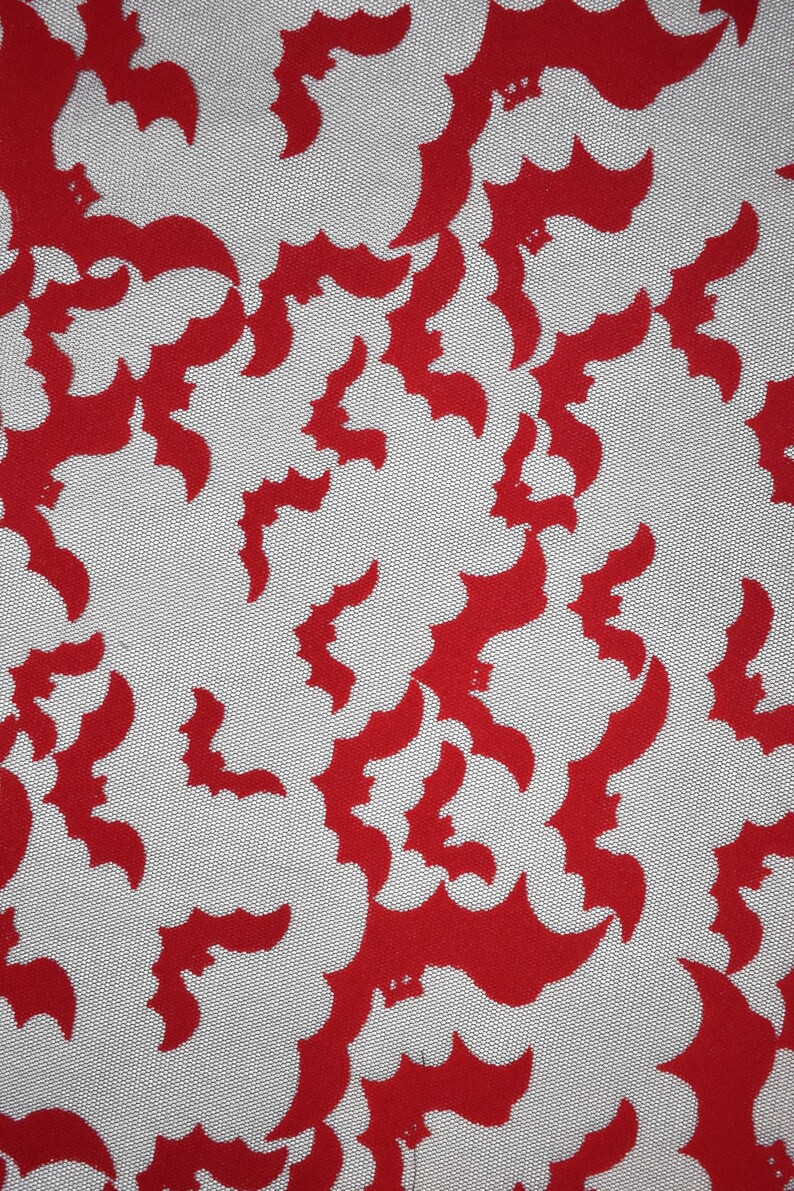 Mystical Goth Blood Red Flocked Wicked Bat on Black Mesh for | Etsy