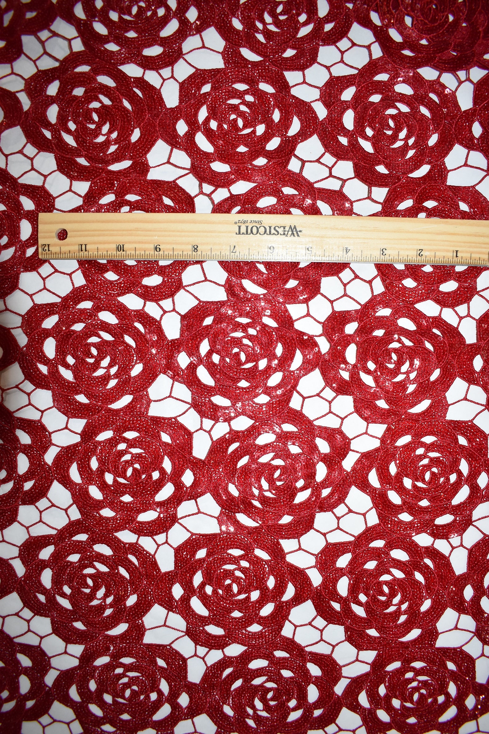 Red Lace Rose With Red Sequins Evening Wear Fabric by the Yard - Etsy