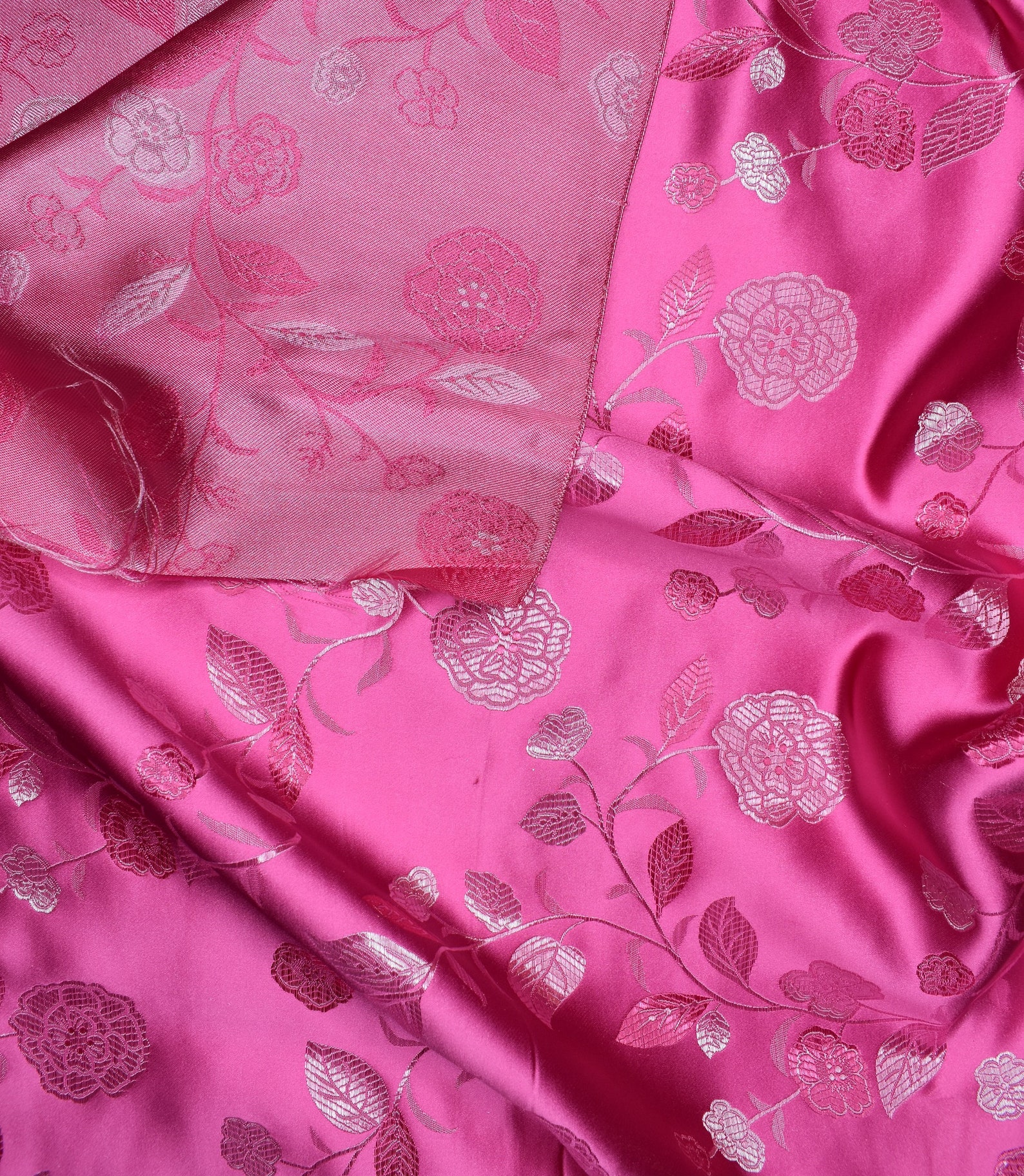 Fuchsia With Silver Metallic Pink Poppies and Vines Brocade - Etsy