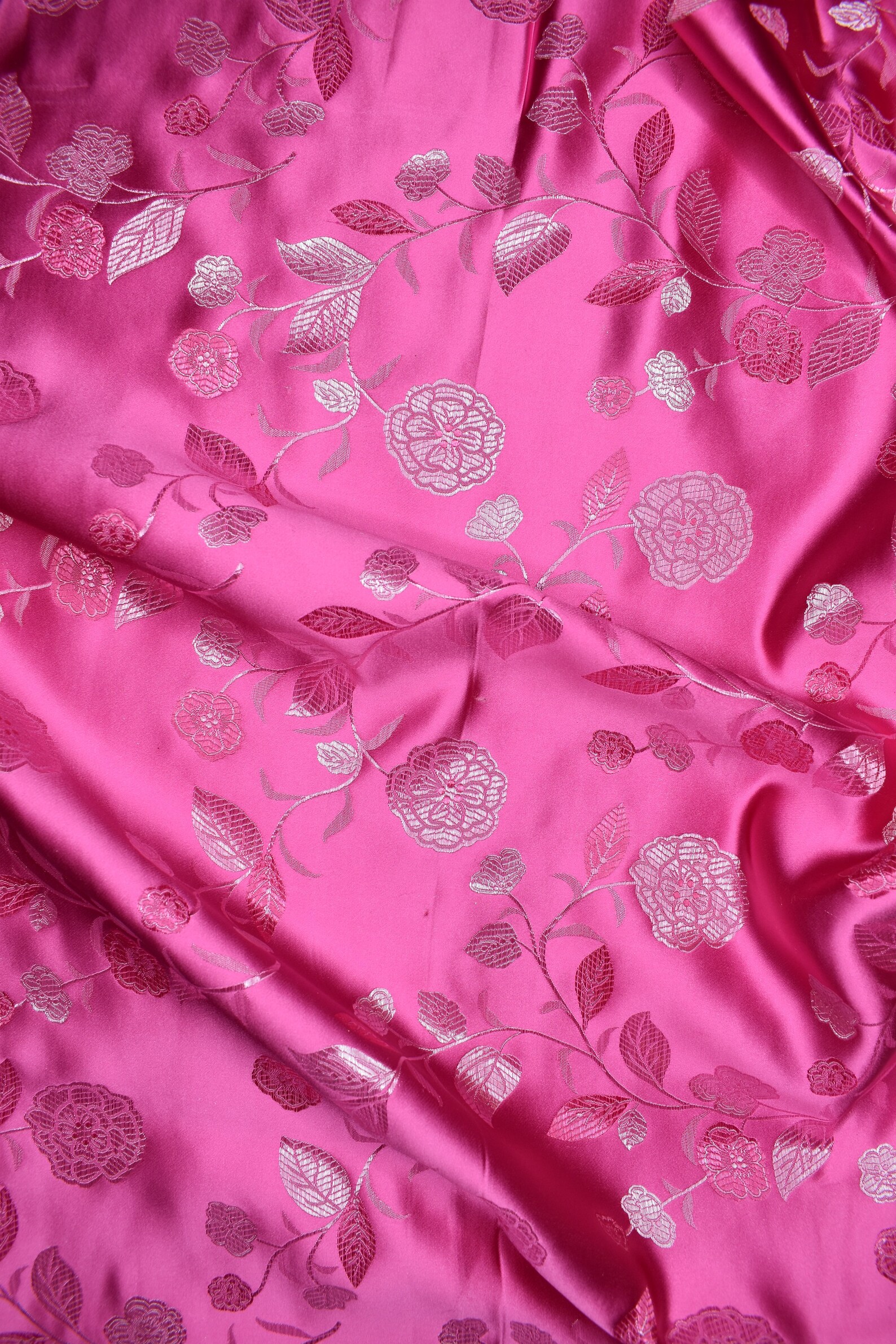 Fuchsia With Silver Metallic Pink Poppies and Vines Brocade - Etsy