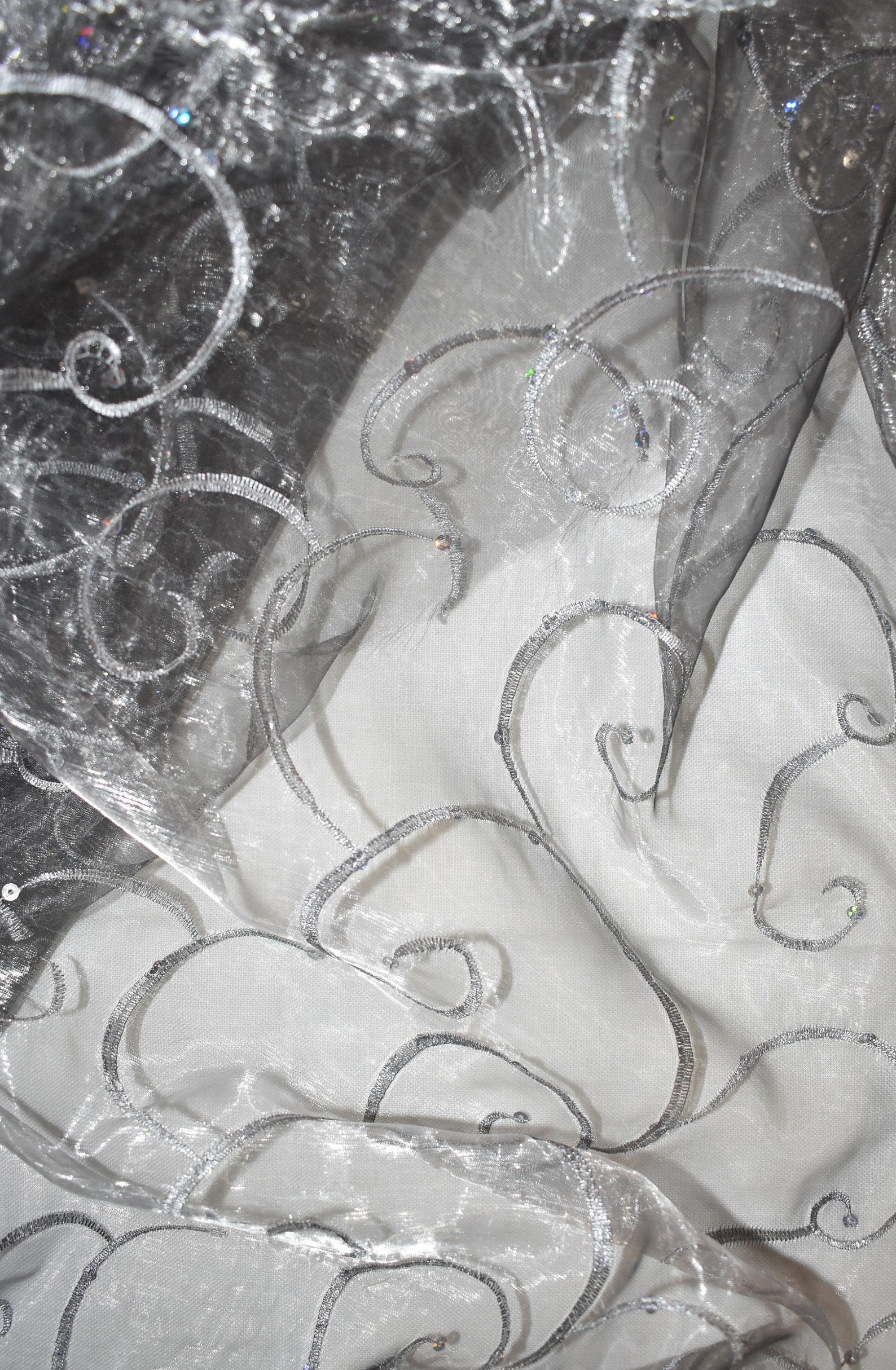 Organza Sheer Scroll Embroidery With Sequins in Silver White - Etsy