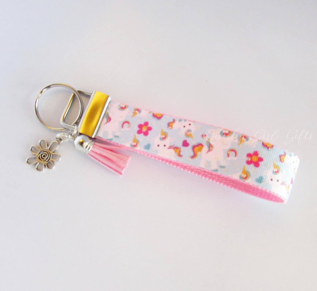 Unicorn Keychain - Unicorn Key Fob - Unicorn Rainbow and Flower Key Fob ...