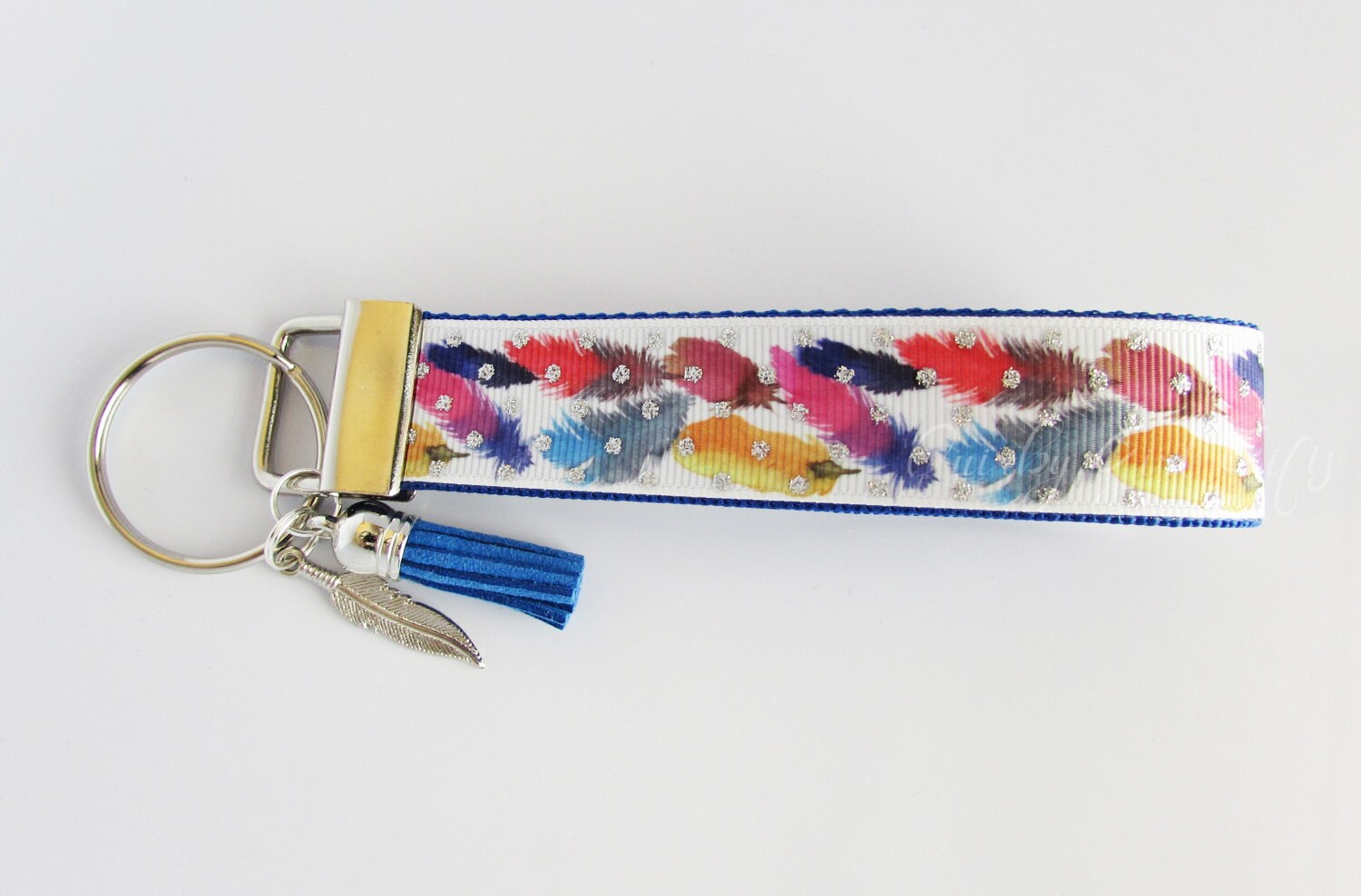 Feather Key Fob - Multicolor Feather Keychain - Feather Wristlet With ...