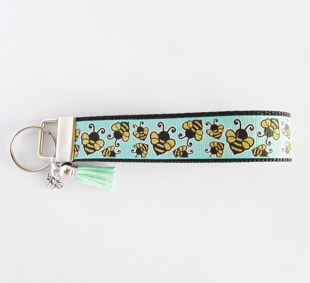 Glittered Bee Key Fob - Bumblebee Keychain - Bumblebee Wristlet - Bee ...