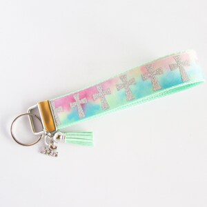 Glittered Silver Cross Key Fob - Christian Key Fob - Multi-color Cross ...