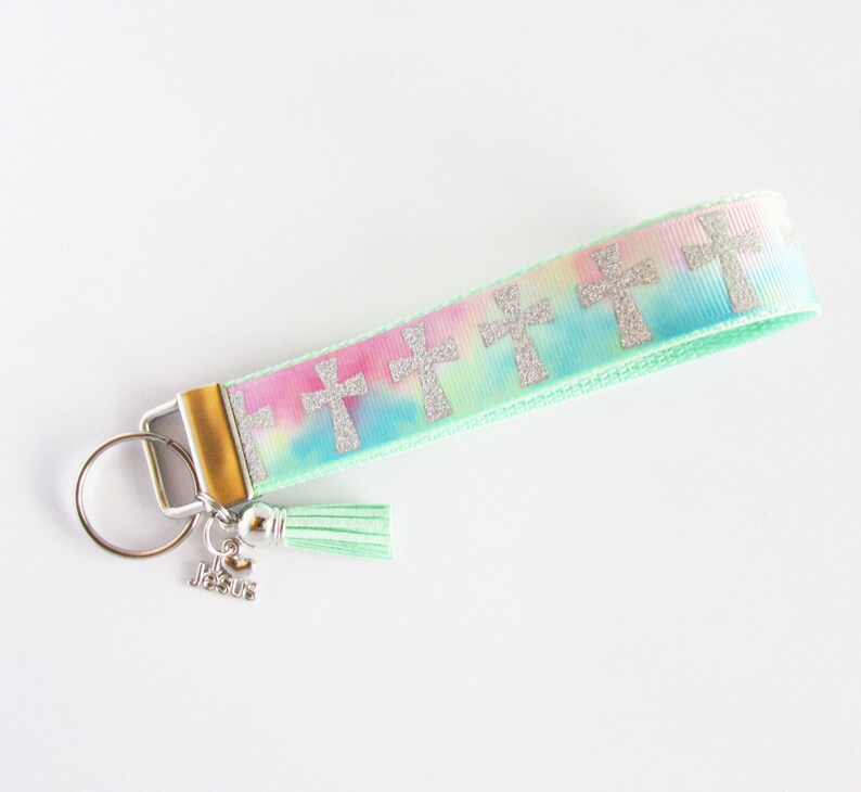 Glittered Silver Cross Key Fob Christian Key Fob | Etsy