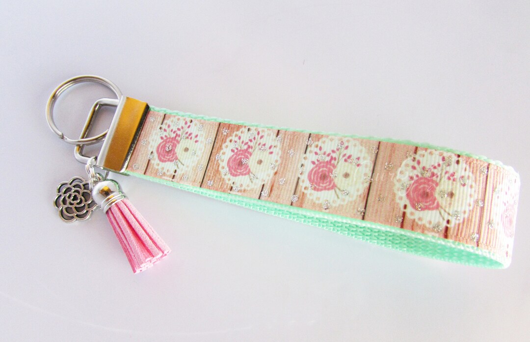 Floral Key Fob - Flower Keychain - Flowers and Doilies Key Fob - Floral ...