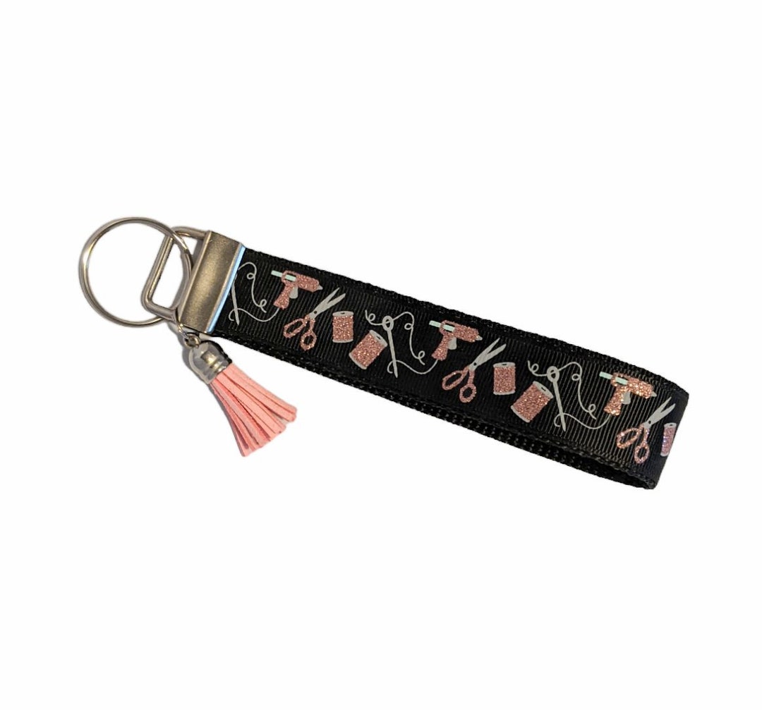 Glittered Craft Tools Key Fob - Crafters Wristlet - Glue Gun Scissors ...