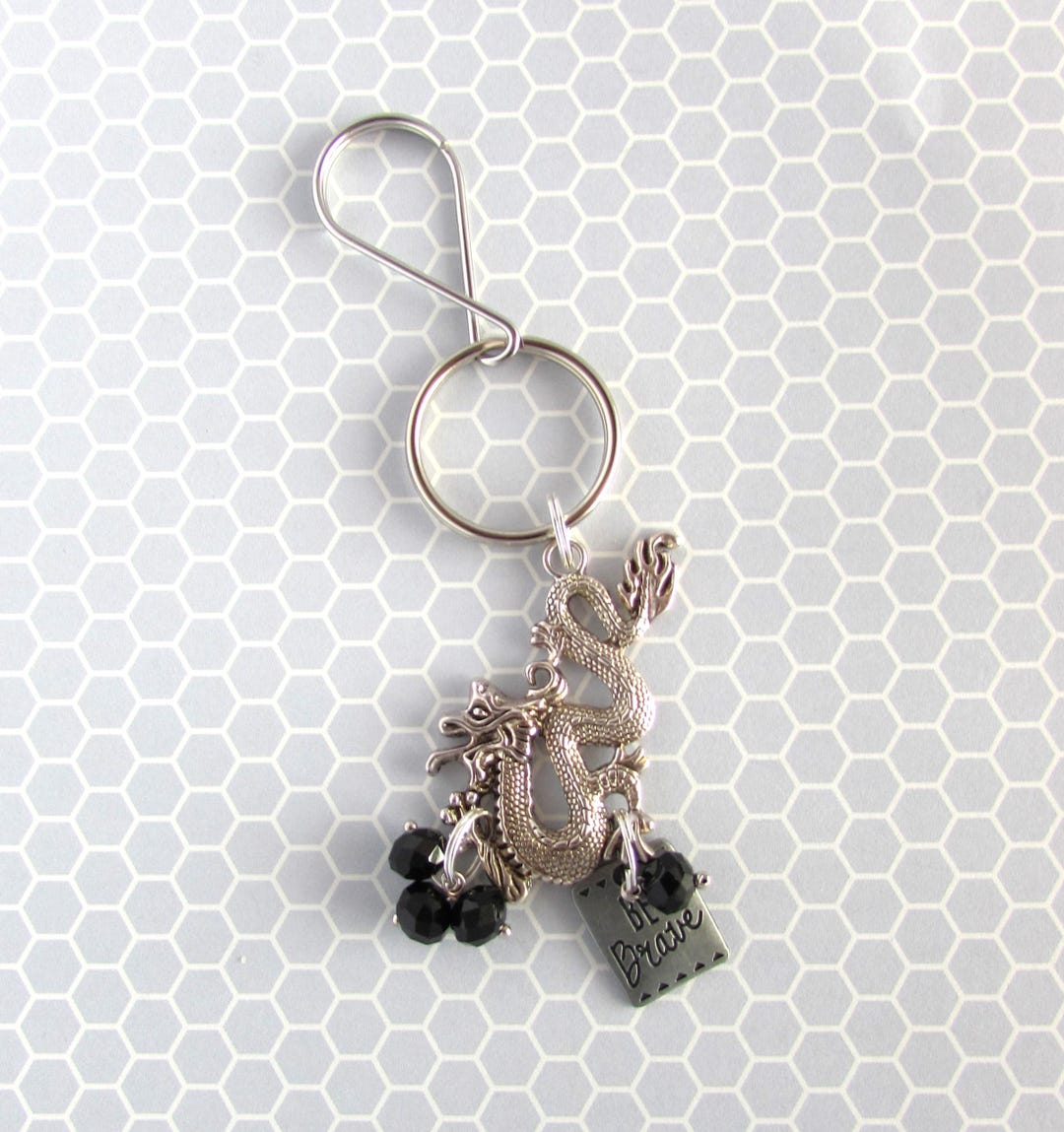Dragon Keychain - Silver Tone Charm, Be Brave Tag - Etsy