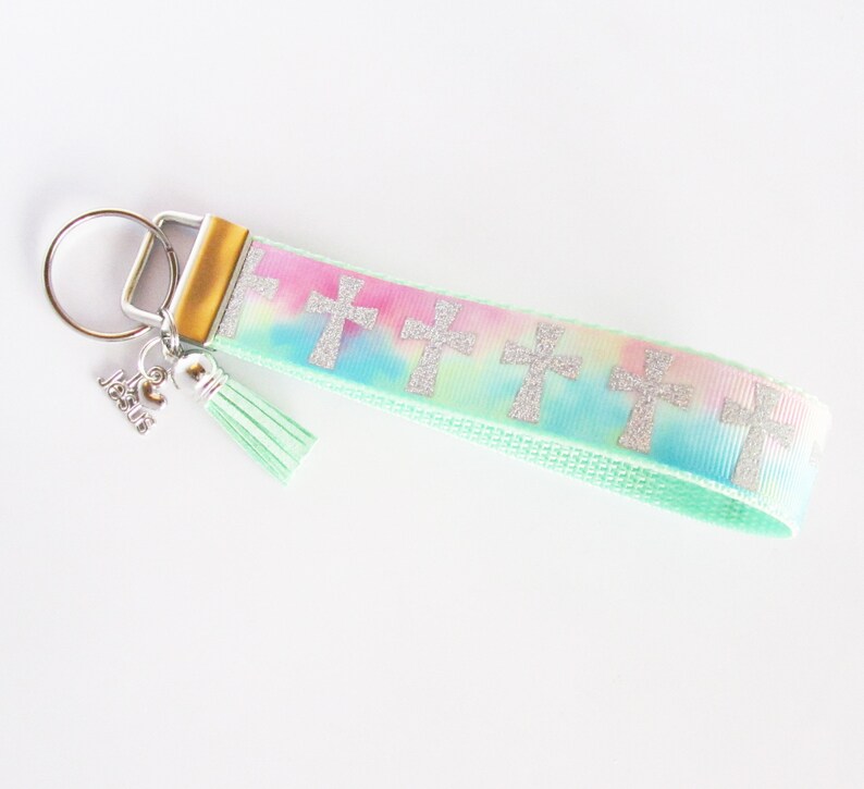 Glittered Silver Cross Key Fob Christian Key Fob | Etsy