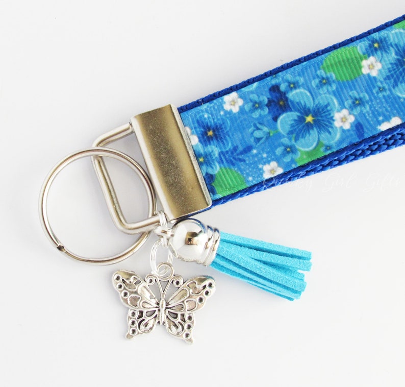 Blue Flower Key Fob Flower Keychain Flower Wristlet - Etsy