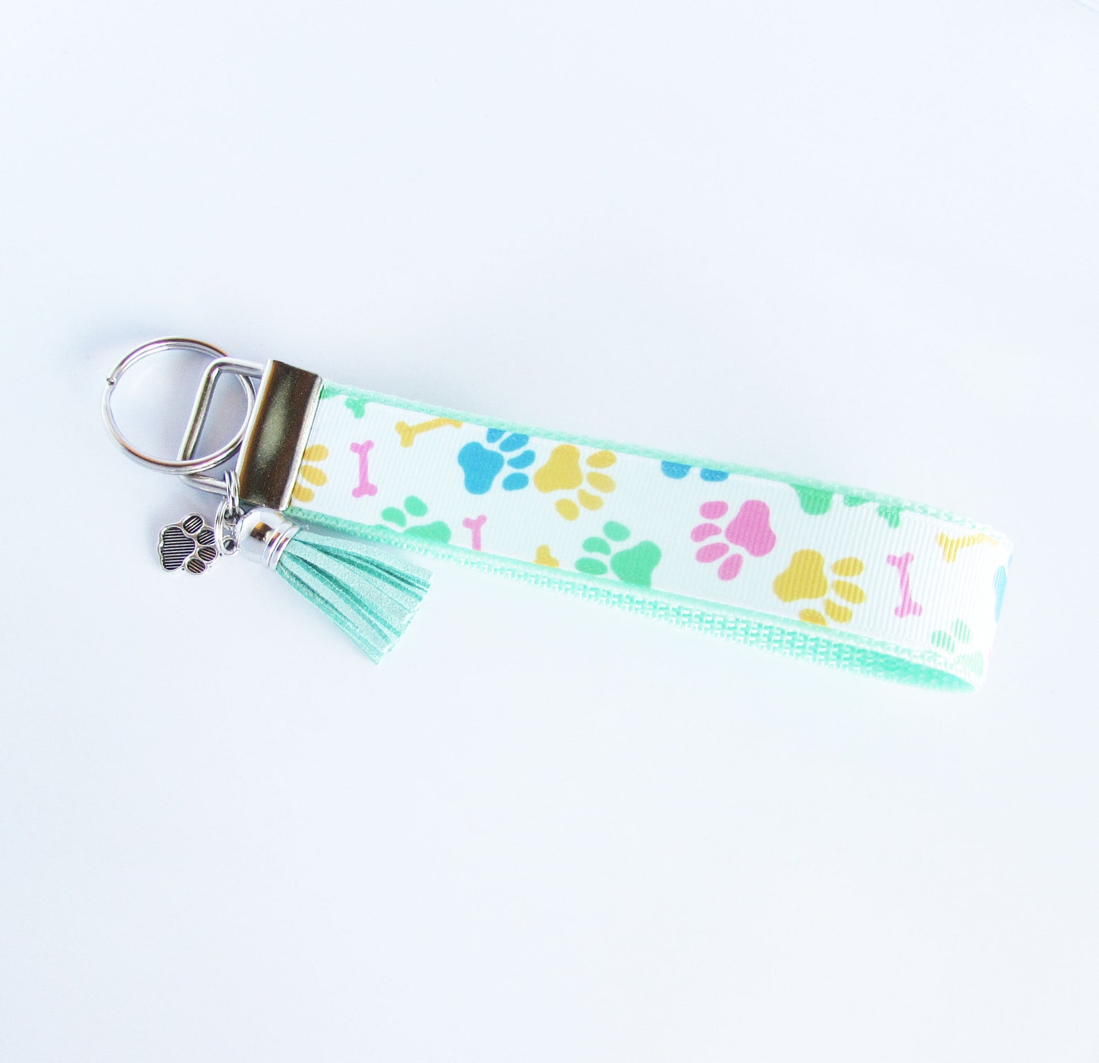 Dog Paw Print Key Fob - Dog Bone and Paw Print Key Fob - Puppy Paw ...