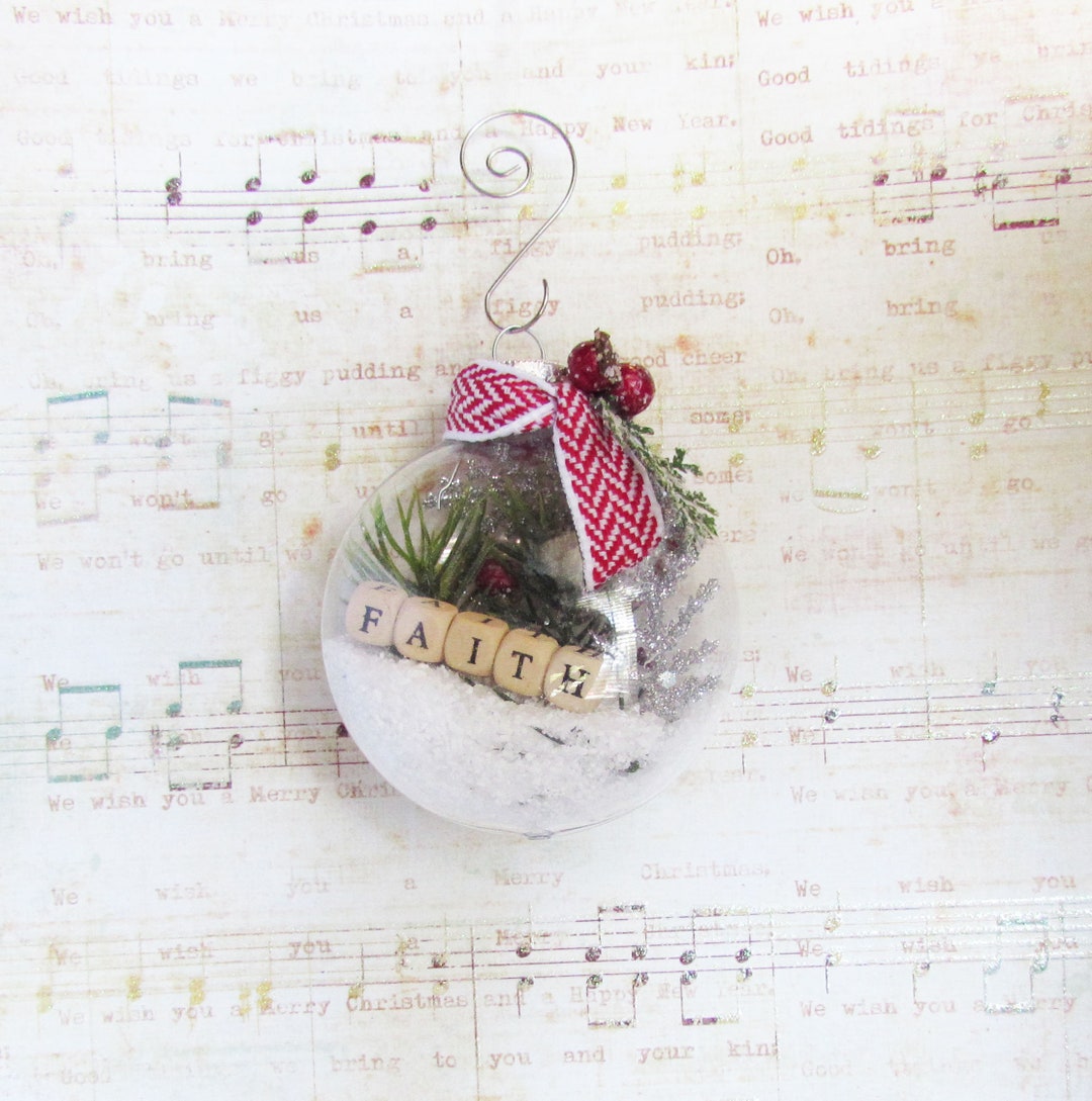 Faith Christmas Disc Ornament - Faith Snow Ornament With Berries and ...