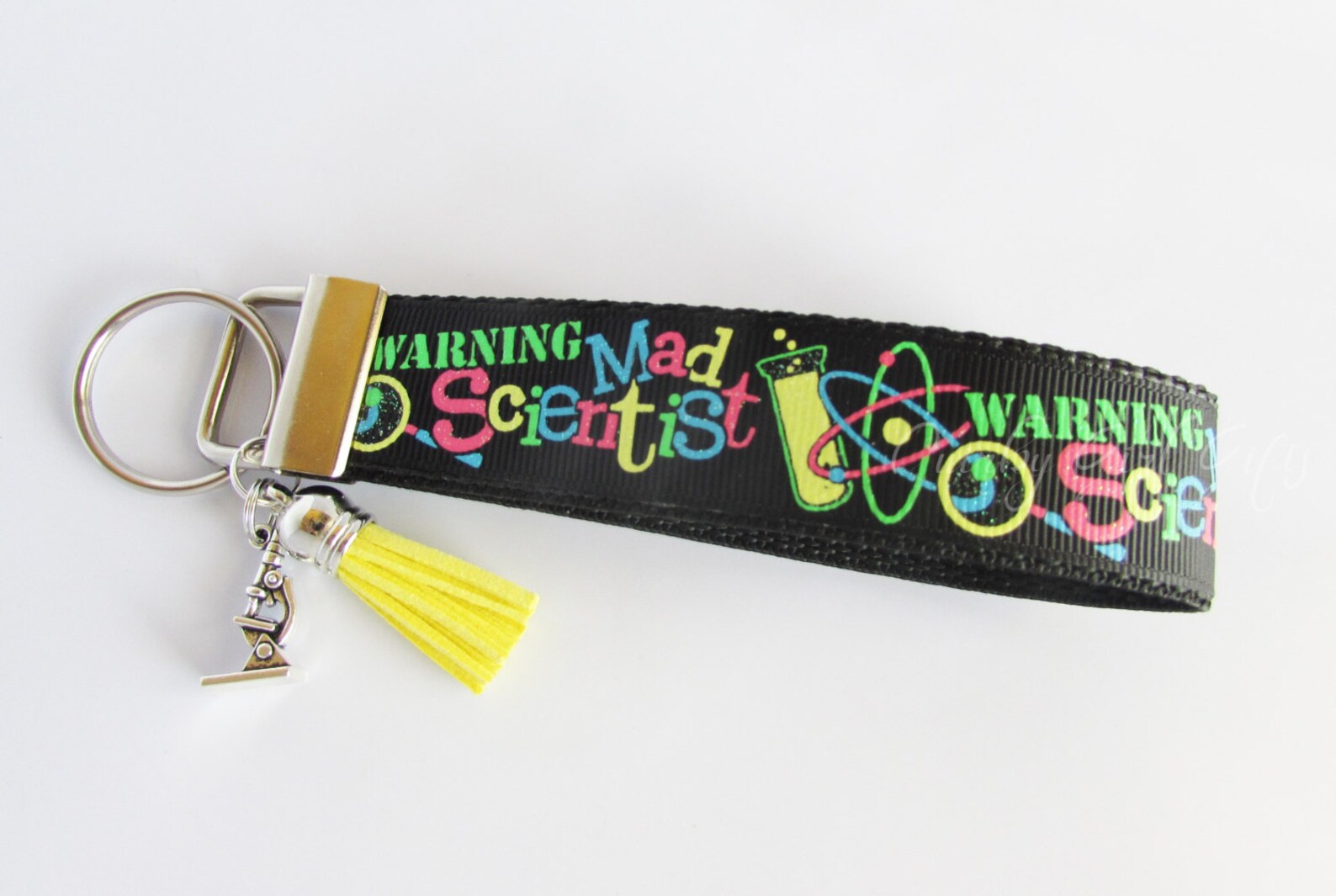 Warning Mad Scientist Key Fob - Atom Test Tube Key Fob - Neon Scientist ...
