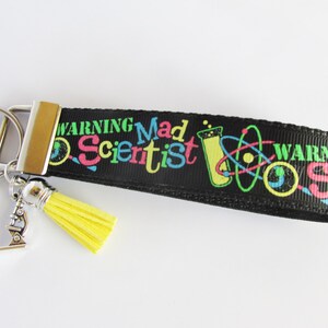 Warning Mad Scientist Key Fob - Atom Test Tube Key Fob - Neon Scientist ...