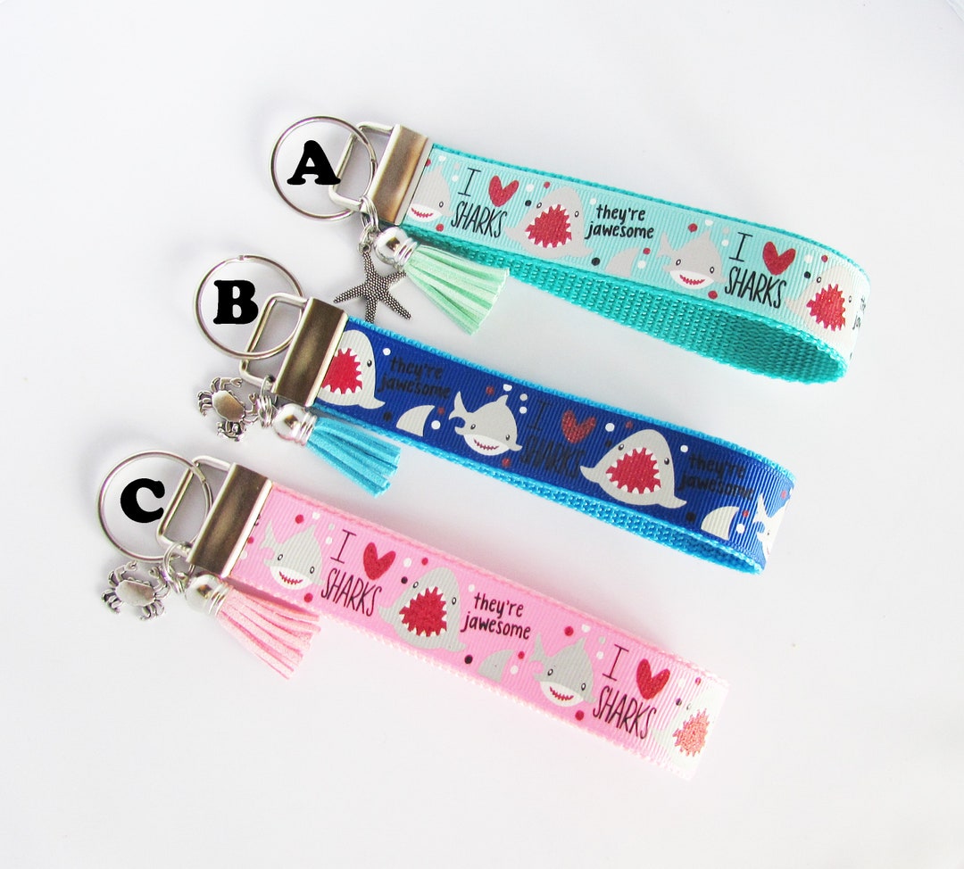 Shark Key Fob - I Love Sharks Key Fob - Shark Keychain - Fish Key Fob ...