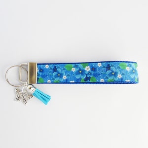 Blue Flower Key Fob - Flower Keychain - Flower Wristlet - Floral Print ...
