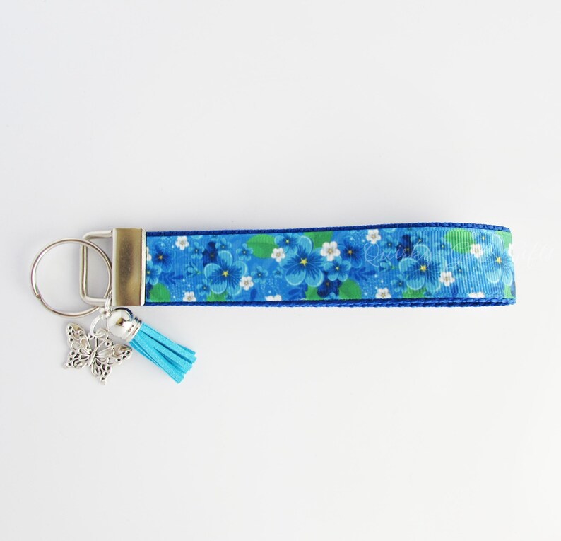 Blue Flower Key Fob Flower Keychain Flower Wristlet - Etsy
