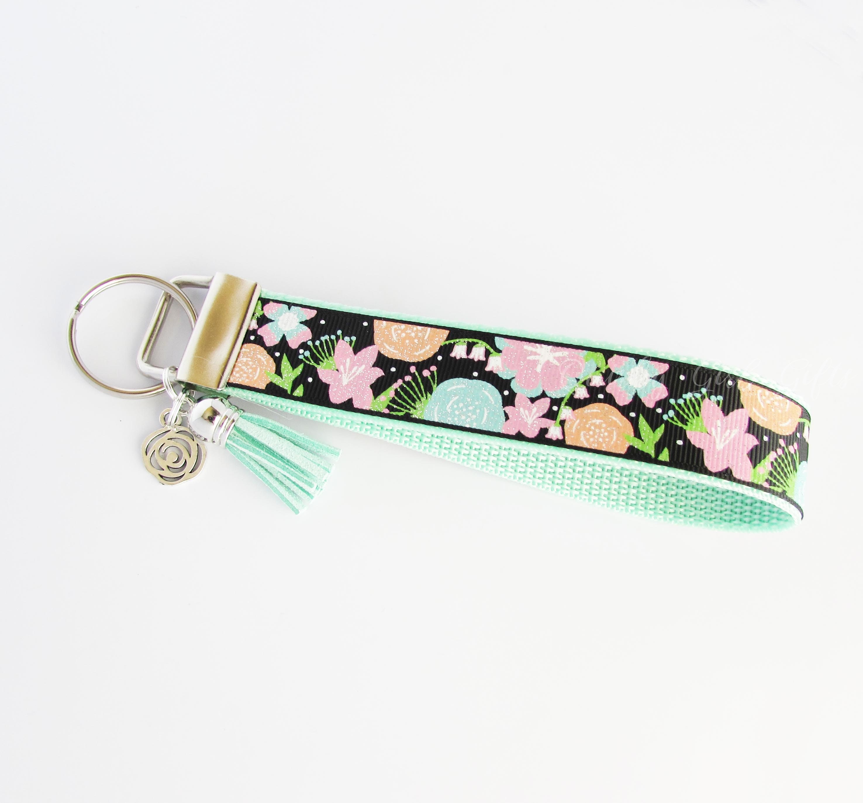 Glittered Floral Key Fob - Flower Key Fob - Floral Keychain - Floral ...