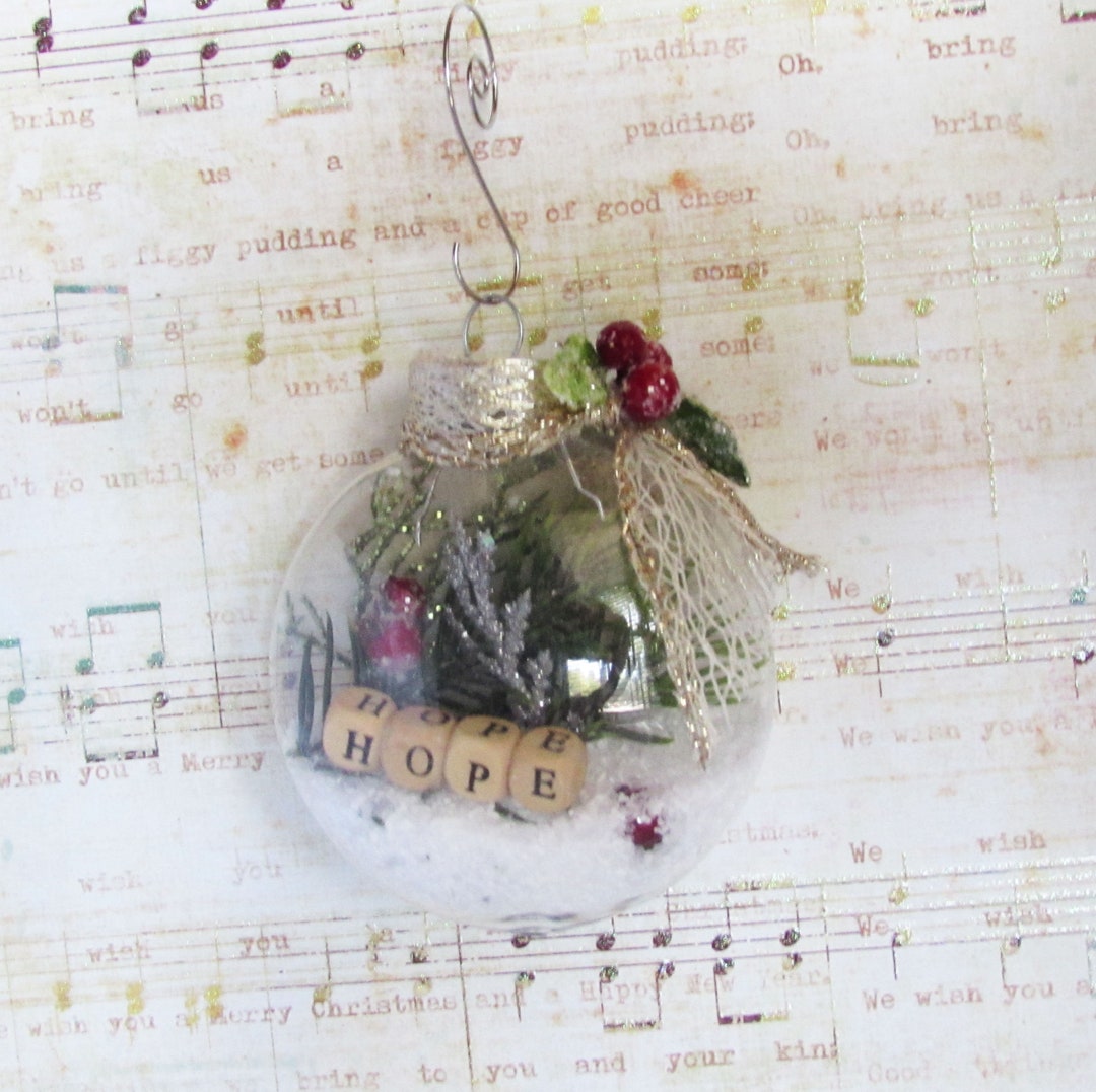 Hope Christmas Ornament Snow Scene Ornament With Berries and Greenery ...
