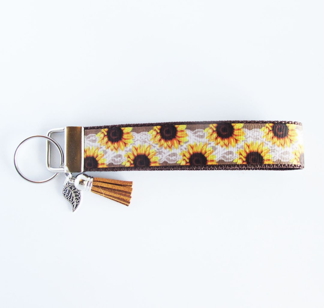 Sunflower Key Fob - Sunflower Wristlet - Sunflower and Lace Keychain ...