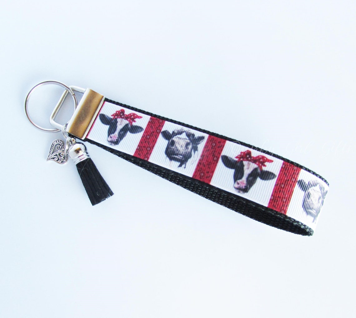 Cow Key Fob Cow Keychain Bandana Cow Wristlet Heifer Key - Etsy