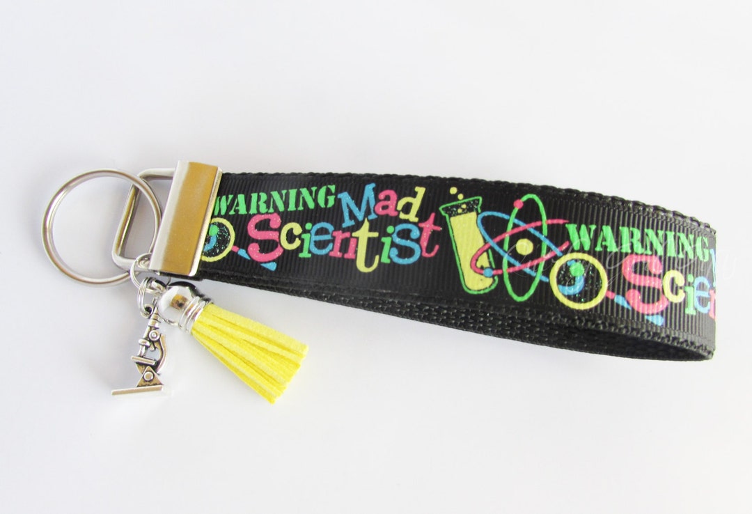 Warning Mad Scientist Key Fob - Atom Test Tube Key Fob - Neon Scientist ...