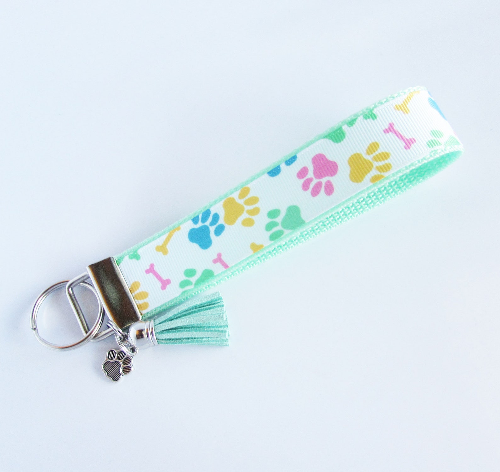 Dog Paw Print Key Fob - Dog Bone and Paw Print Key Fob - Puppy Paw ...