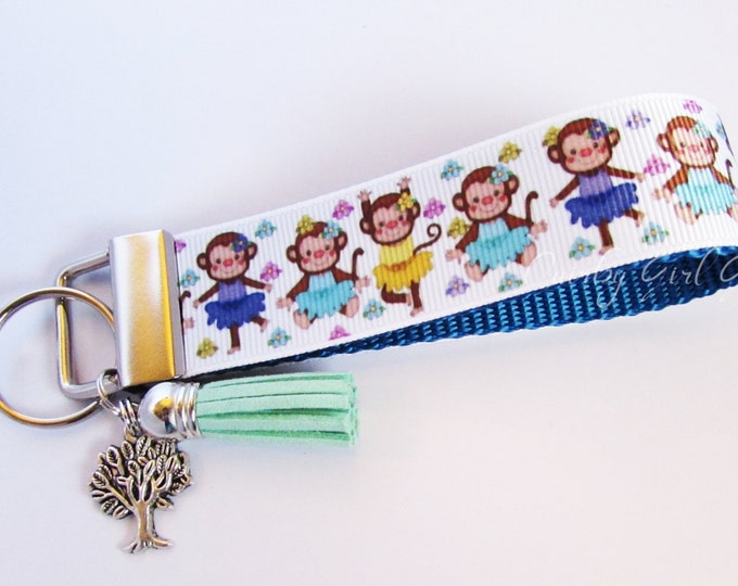 Monkey Key Fob Dancing Monkey Key Ring Monkey and Flowers Key Chain ...