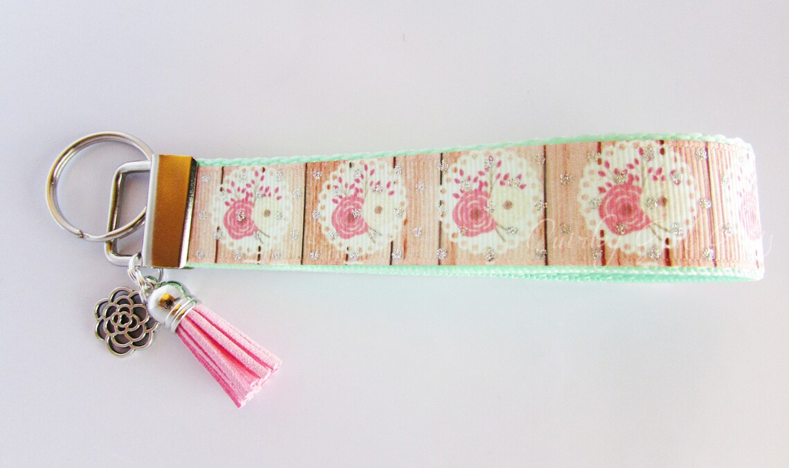 Floral Key Fob Flower Keychain Flowers And Doilies Key Fob | Etsy