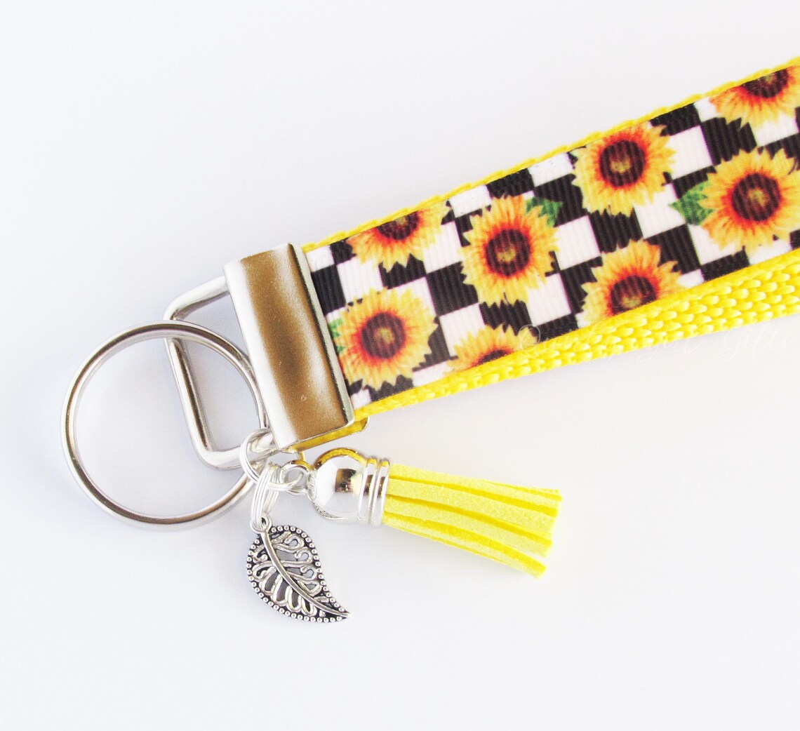 Sunflower Check Key Fob Sunflower Keychain Sunflower | Etsy