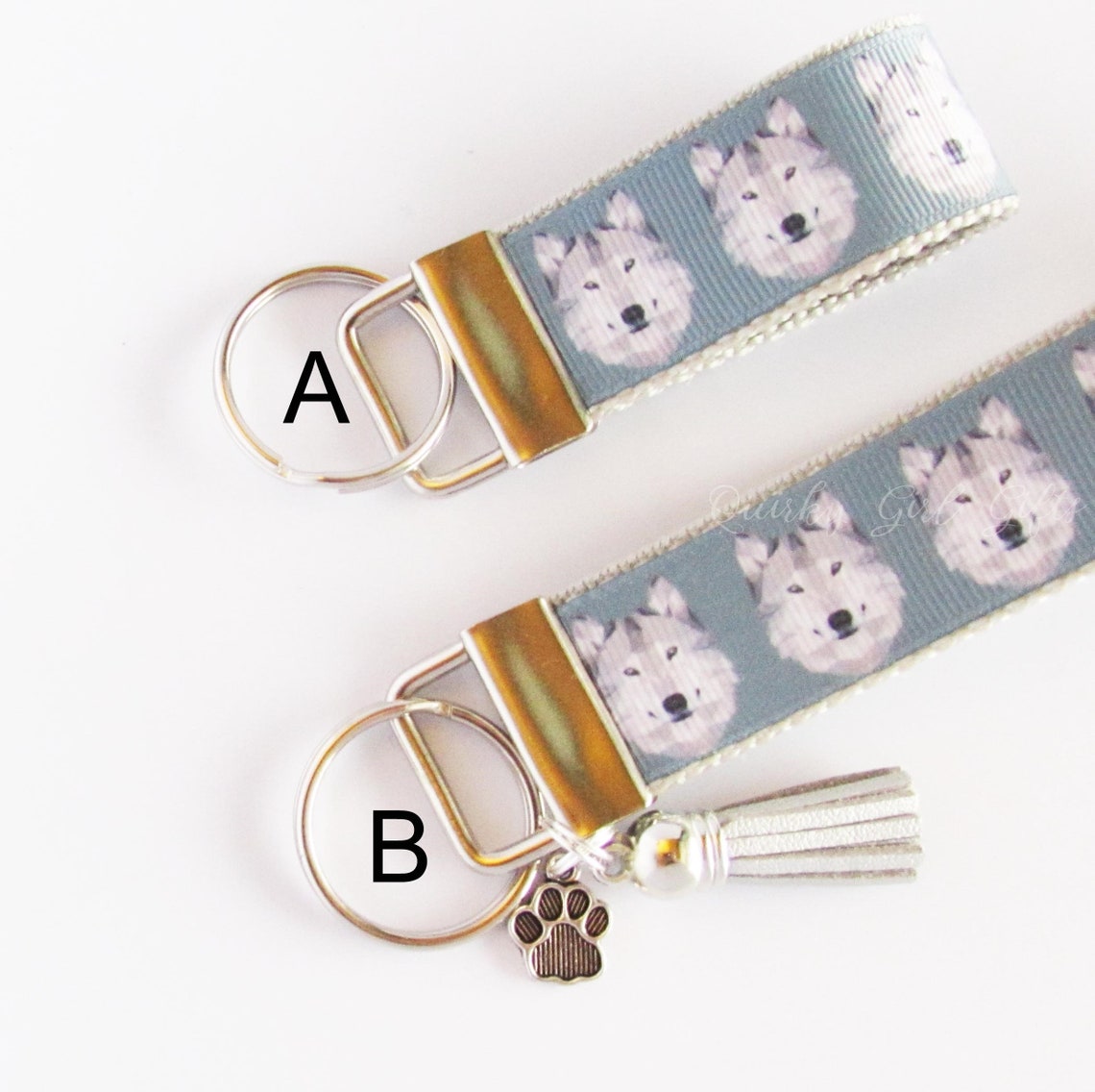 Gray Wolf Key Fob Wristlet Artistic Wolf Keychain Dog Key | Etsy